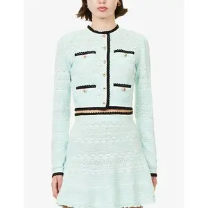 SELF-PORTRAIT Contrast-trim Pointelle Cotton-knit Cardigan