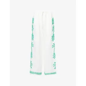 Rails Emmie Embroidered Linen Trousers - Emerald Palms