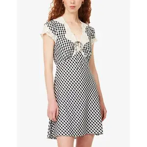 Rixo Lacie Gingham Print Woven Mini Dress