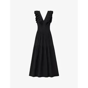 RO&ZO Ruffle V-neck Cotton Maxi Dress - Black