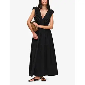 RO&ZO Ruffled V-neck Cotton Maxi Dress