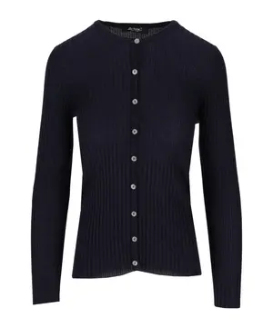 Lela Rose Ribbed Crew Neck Cardigan - Black
