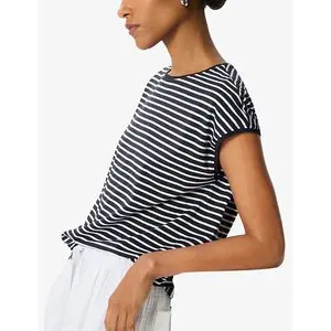 Whistles Striped Cap-sleeve Cotton T-shirt