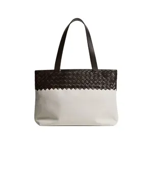 Bottega Veneta Small Intrecciato Zipped Tote - Natural Color/sugar Color