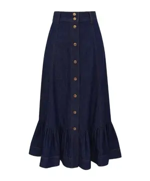 ZIMMERMANN Aster Denim Frill Midi Skirt