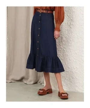 Zimmermann Aster Denim Frill Midi Skirt