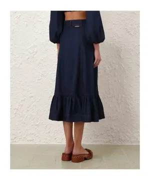 Zimmermann Aster Denim Frill Midi Skirt