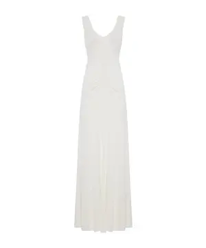 SELF-PORTRAIT Ruched Sleeveless Maxi Dress - White