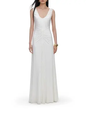 SELF-PORTRAIT Ruched Sleeveless Maxi Dress - White