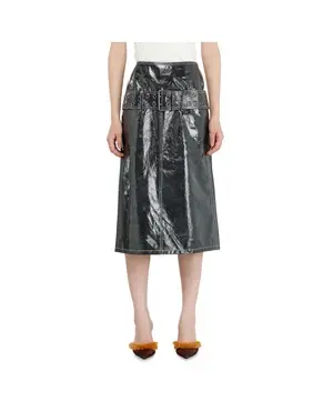 DIESEL® Belted Patent Leather Midi Skirt