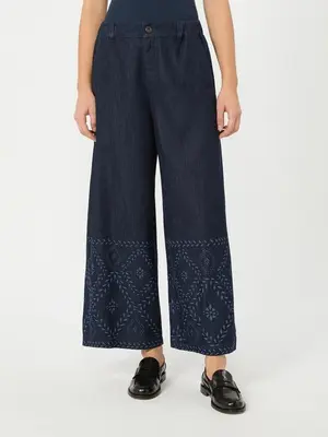 Max Mara Belted Wide-leg Pants With Embroidered Hem