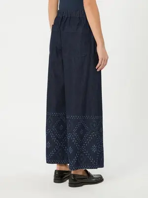 Max Mara Belted Wide-leg Pants With Embroidered Hem