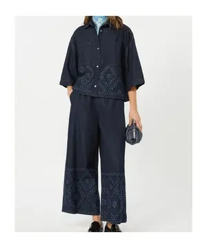 Max Mara Belted Wide-leg Pants With Embroidered Hem