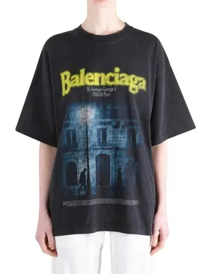 Balenciaga Graphic Printed Oversized T-shirt - Black