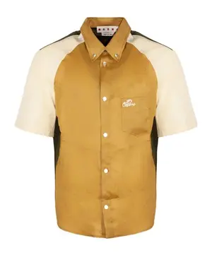 Marni Colour-block Logo-embroidered Shirt - Brown