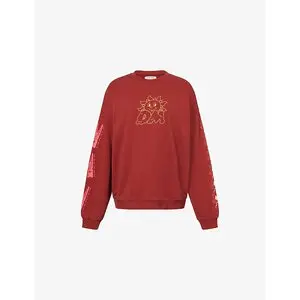 DAMSON MADDER Graphic Print Cotton Sweatshirt - Brick