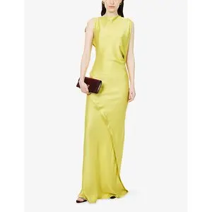 Victoria Beckham Sleeveless Draped Satin Maxi Gown - Chartreuse