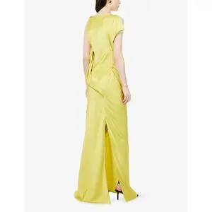 Victoria Beckham Sleeveless Draped Satin Maxi Gown - Chartreuse