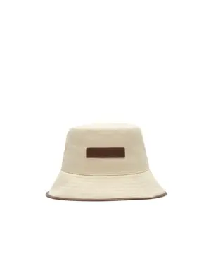 Burberry Gabardine Bucket Hat With Logo Appliqu - Printed Beige