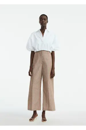Lela Rose Striped Heathered Cotton Cropped Pant - Brown
