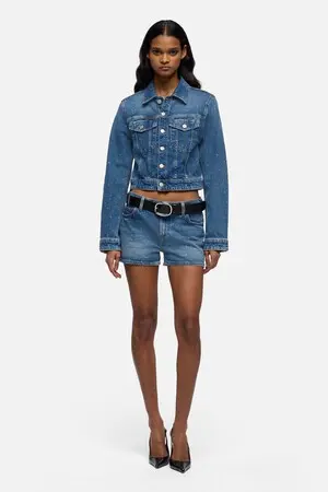 7 For All Mankind Embellished Shrunken Denim Jacket