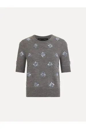 Oscar De La Renta Crystal Embroidered Pullover - Red