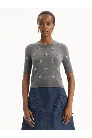 Oscar De La Renta Crystal Embellished Pullover