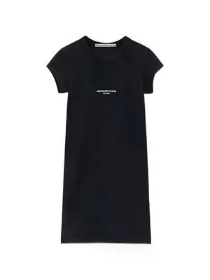 Alexander Wang Logo Print Short Sleeve Dress - Black