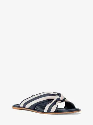 Michael Kors Elena Striped Linen Blend Slide Sandal