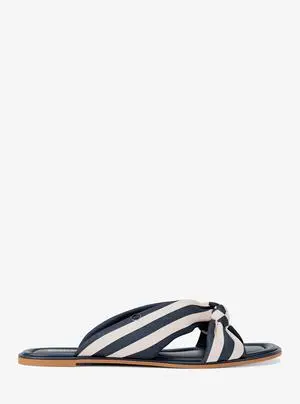 Michael Kors Elena Striped Linen Blend Slide Sandal