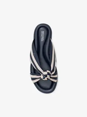 Michael Kors Elena Striped Linen Blend Slide Sandal