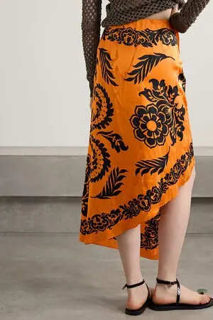 Etro Asymmetrical Printed Satin Jacquard Midi Skirt