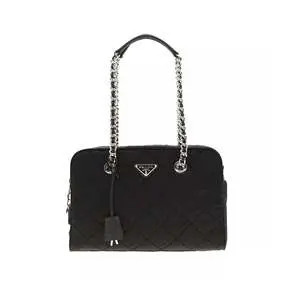 Prada Quilted Nylon Shoulder Bag With Chain Straps - Black