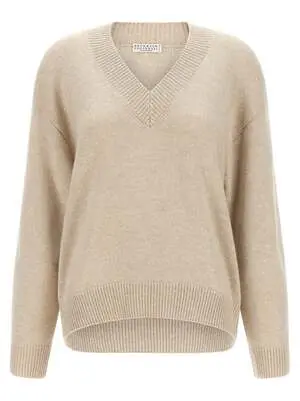 Brunello Cucinelli Diamante V-neck Sweater - Cream