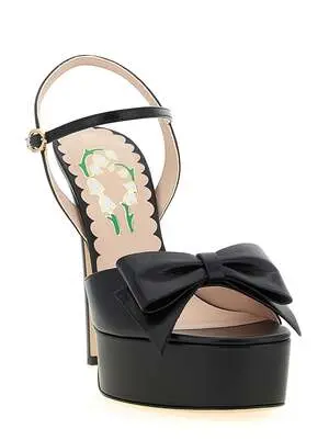Valentino Garavani Leather Bow Platform Sandals - Black