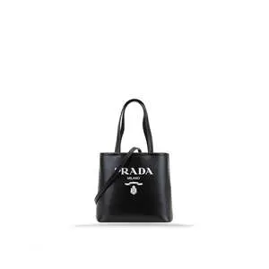 Prada Logo Leather Tote Bag - Black