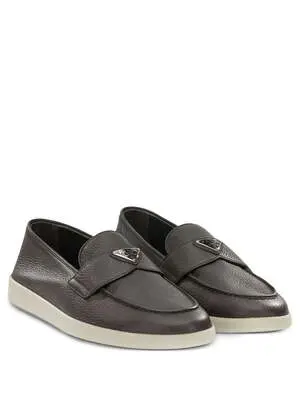 Prada Grained Leather Loafers - Brown