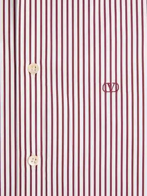 Valentino Garavani Cotton Poplin Striped Shirt With Vlogo Embroidery - Red
