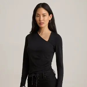 Ralph Lauren Jersey Asymmetrical Long-sleeve Top - Black
