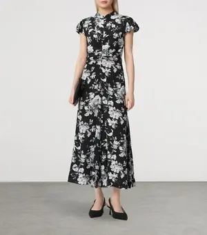 ALLSAINTS Floral Print Ruched Midi Dress