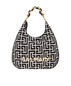 Balmain 1945 Soft Hobo Large Monogrammed Jacquard Tote Bag - Black