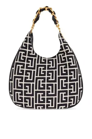 Balmain 1945 Soft Hobo Large Monogrammed Jacquard Tote Bag