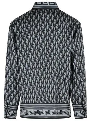Versace Slim Fit Printed Silk Twill Shirt - Gray