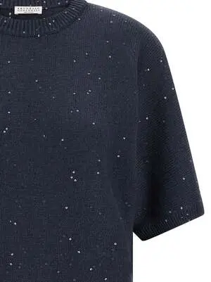 Brunello Cucinelli Diamante Cashmere And Silk Sequin Embellished Sweater - Blue