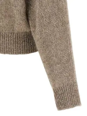 Brunello Cucinelli Diamante Sequin Embellished Mohair Alpaca Blend Sweater