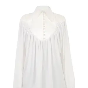 RONDOOZ Quiet Bloom Hand Painted Chiffon Crepe Blouse With Stone Embellishment Free Size - White