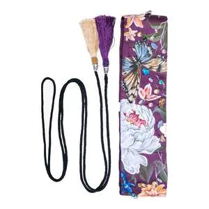 RONDOOZ Amethyst Hand Painted Waist Belt In Taffeta With Butterfly Design & Stone Embellishments - Purple