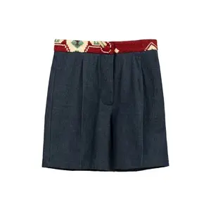 RONDOOZ Demin Shorts With Antique Gobelin Tapestry Waistband