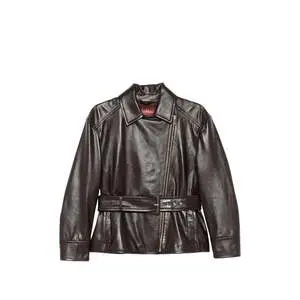 Max Mara Belted Leather Jacket - Brown