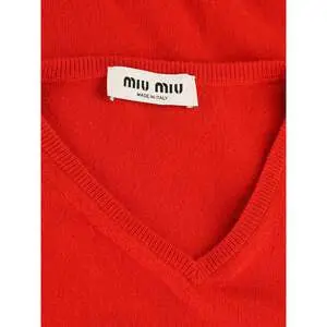 Miu Miu Fine Knit V-neck Long Sleeve Sweatshirt